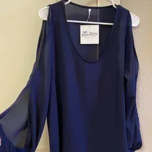 mittoshop | Tops | Blue Daisy Boutique Navy Blue Womens Blouse Shirt ...
